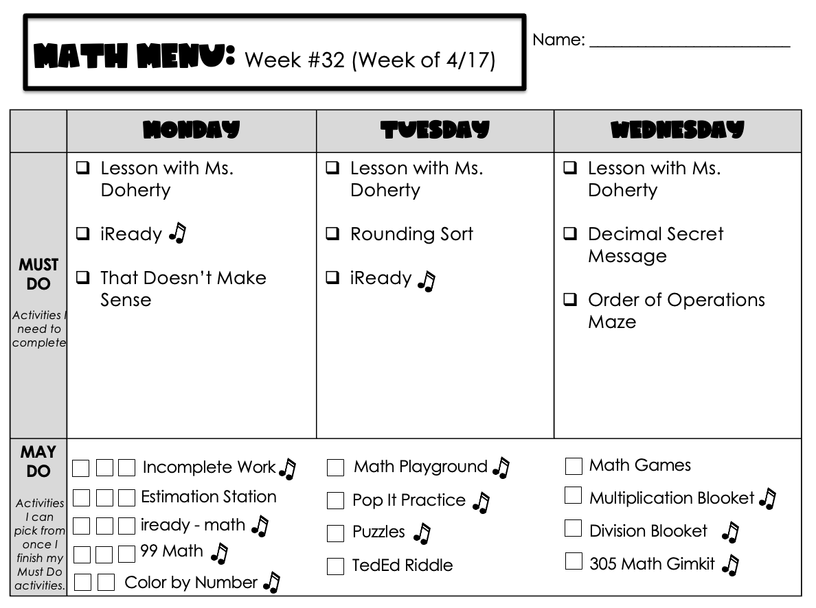 How I Plan My Math Menu - Math with Ms. Matherson